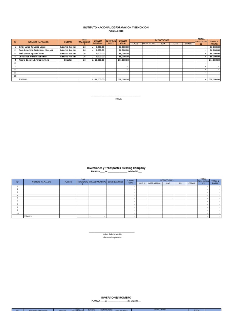 Planilla Mensual | PDF