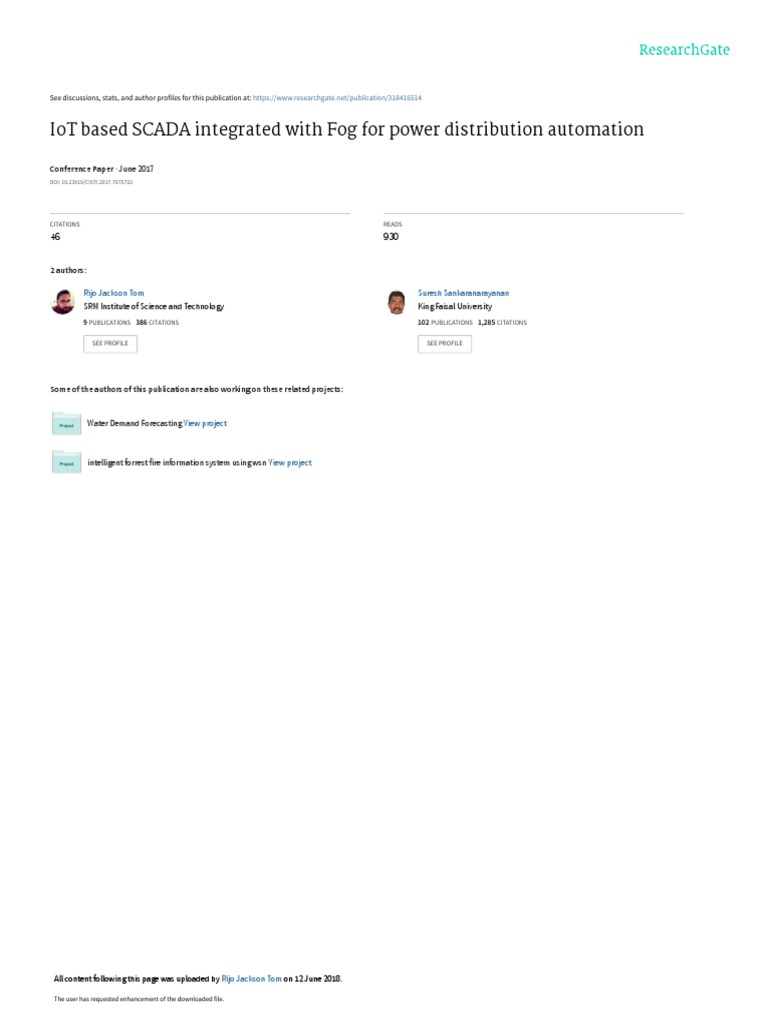 Iot Based Scada Integrated With Fog For Power Distribution Automation | PDF | Internet Of Things ...