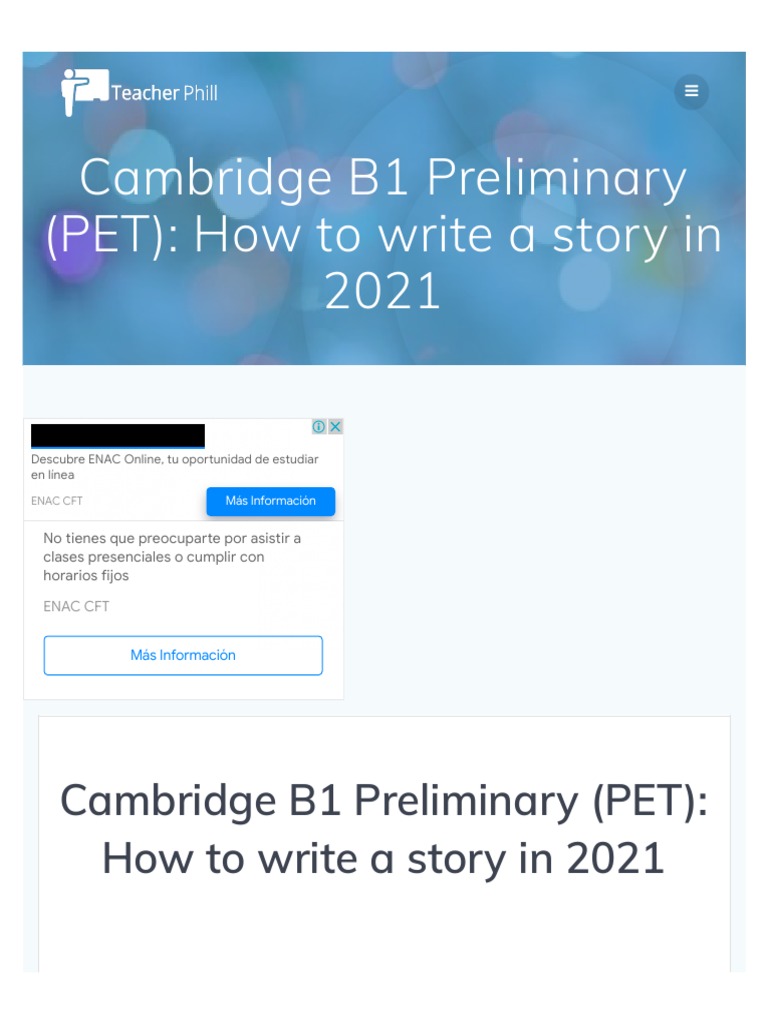 Cambridge B1 Preliminary (PET) - How To Write A ST | PDF | Verb | Adverb