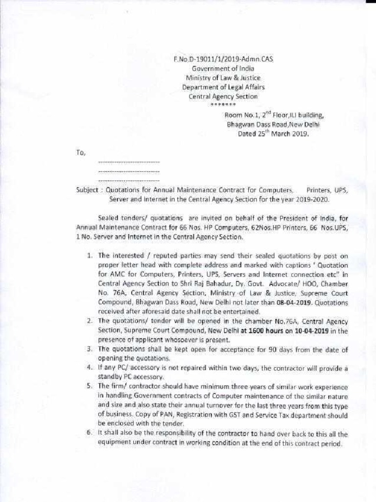 Quotations For Annual Maintenance Computer | PDF