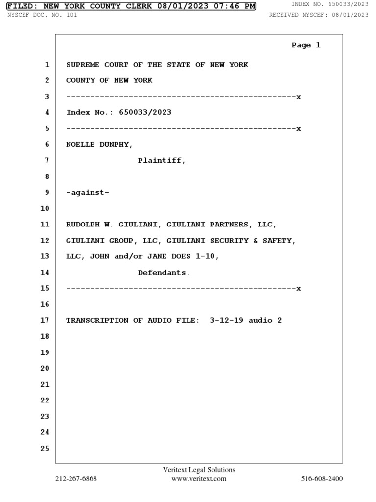Noelle Dunphy V Rudolph W Giuliani Et Al EXHIBIT S 101 | PDF