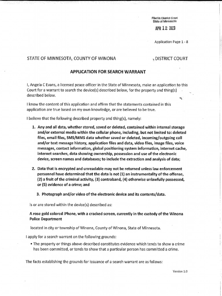 ADAM FRAVEL - 64c93b266ca51.pdf APPLICATION FOR SEARCH WARRANT | PDF ...