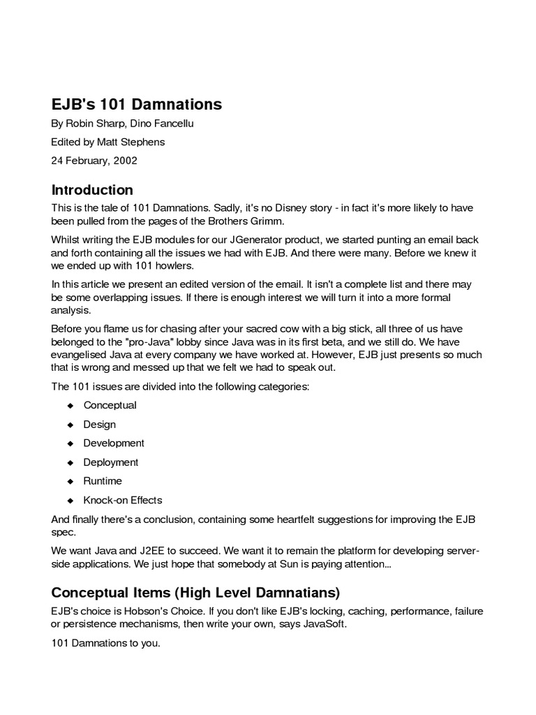 EJB's 101 Damnations | PDF | Databases | Java (Programming Language)