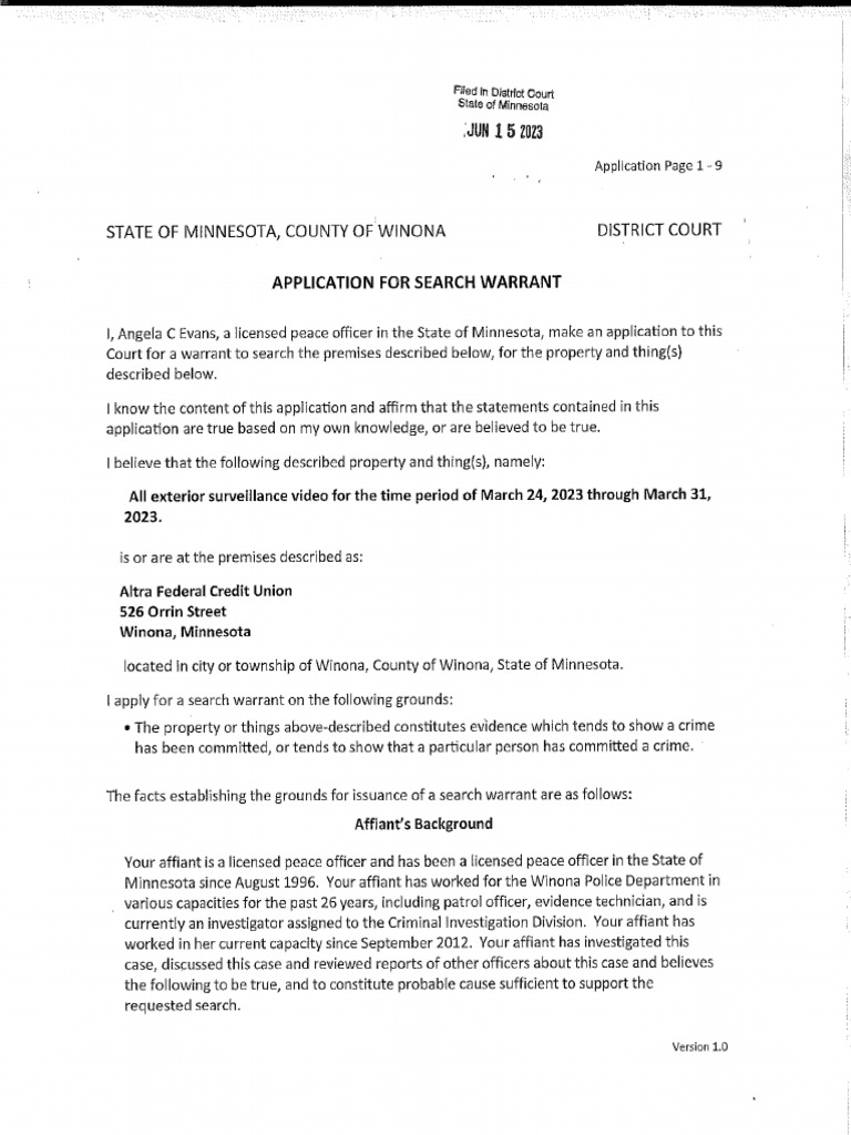 Minnesota Search Warrant Application | PDF | Search Warrant | Affidavit