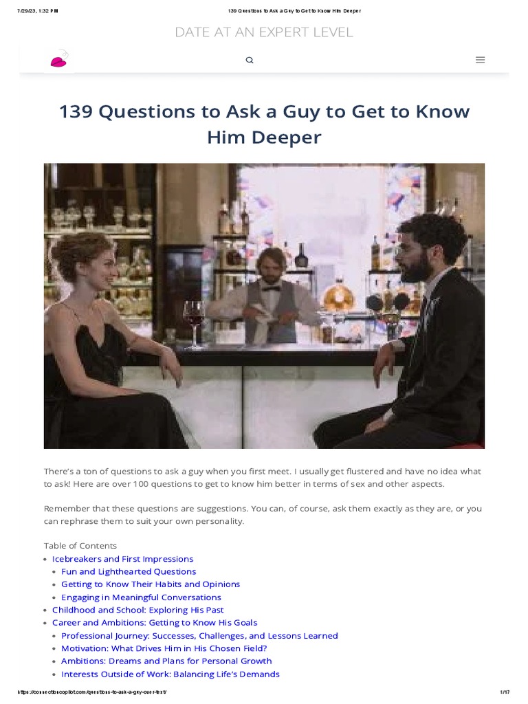 139 Questions To Ask A Guy To Get To Know Him Deeper | PDF