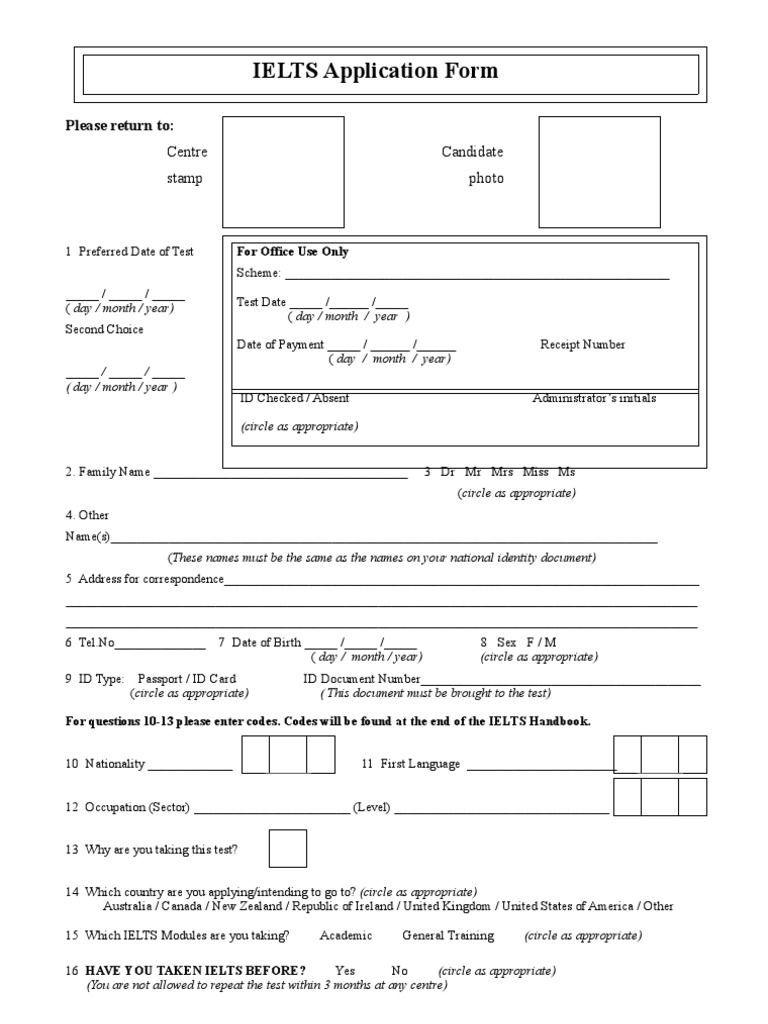 IELTS Application Form Sample | PDF | Identity Document | International ...