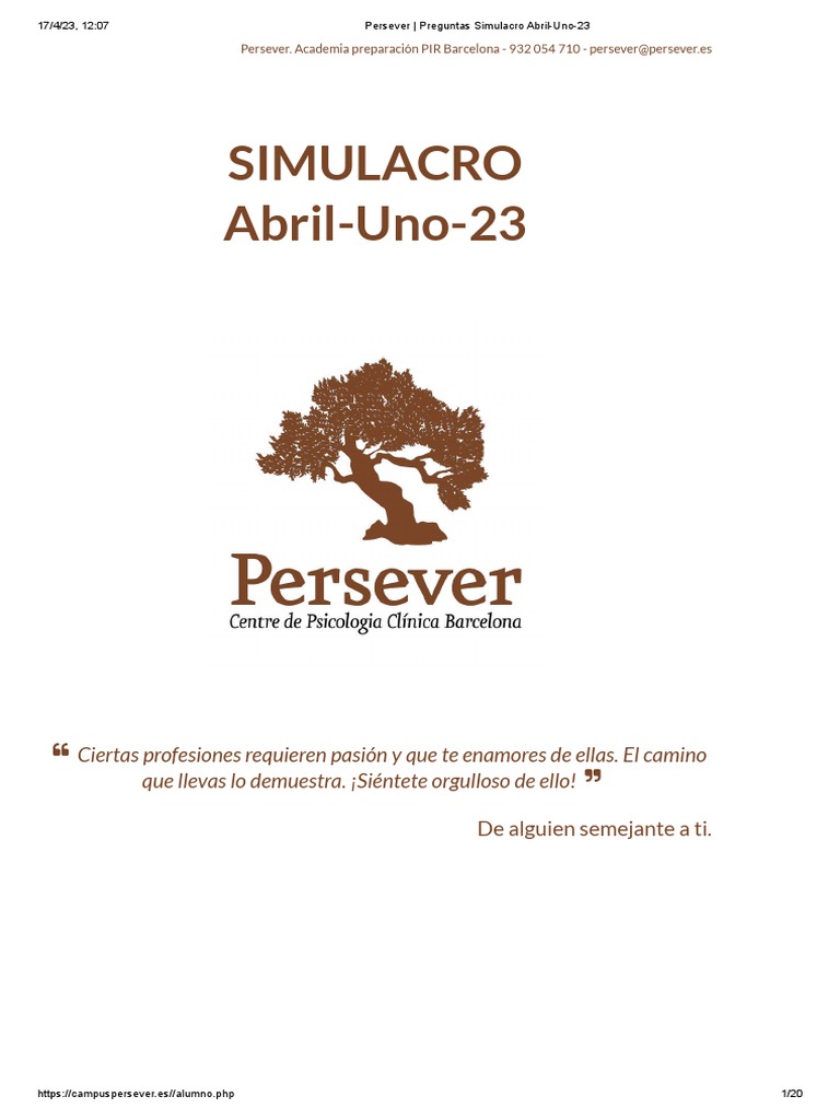 Persever - Preguntas Simulacro Abril-Uno-23 PREGUNAS | PDF | Demencia | Manual Diagnóstico y ...