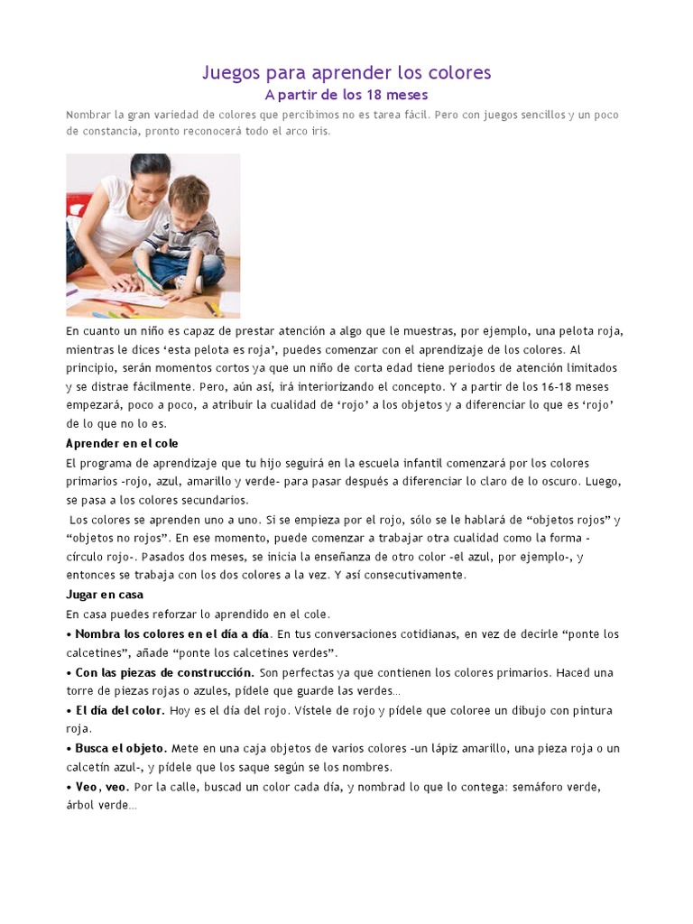 Juegos para aprender colores en preescolar | PDF
