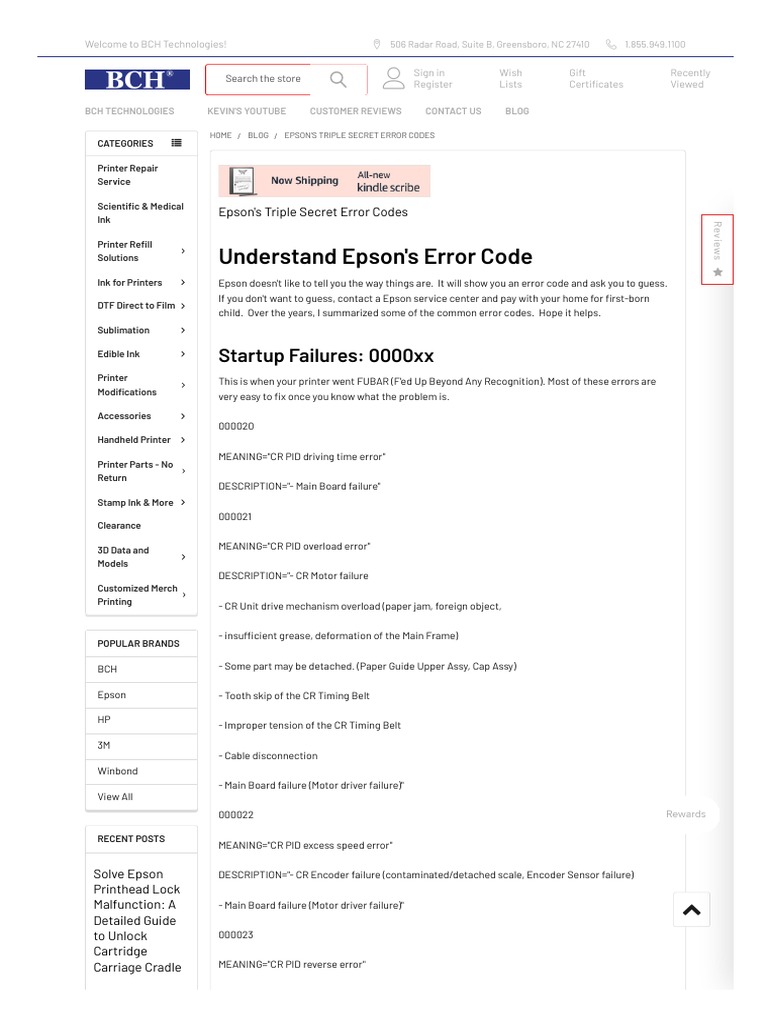 Epson's Triple Secret Error Codes - BCH Technologies | PDF