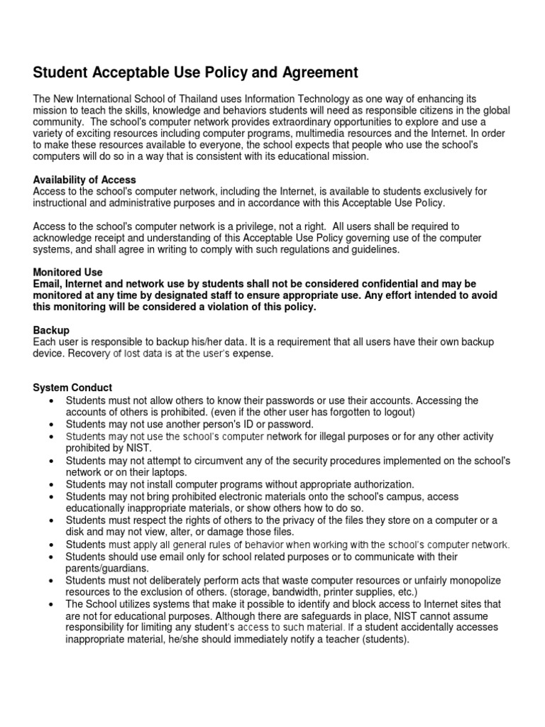Student Acceptable Use Policy and Agreement | PDF | Computer Network ...