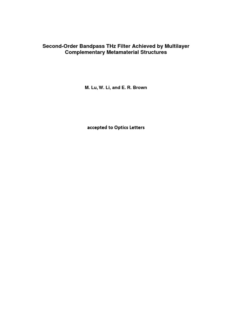 Lu Optics Letters | PDF | Metamaterial | Optical Filter