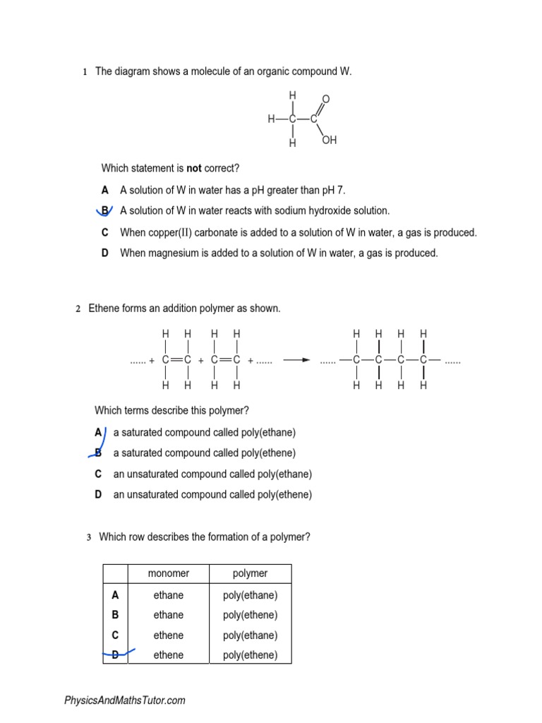 Synthetic Polymers (Multiple Choice) QP | PDF