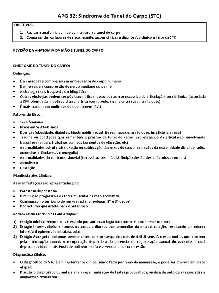 APG 32 - Síndrome Do Túnel Do Carpo | PDF