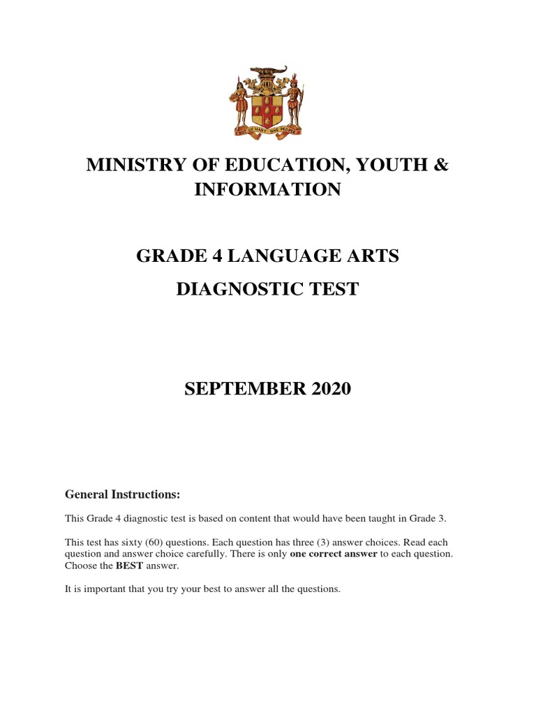 Grade 4 Language Arts Diagnostic Test Form 2020 | PDF | Language Arts ...