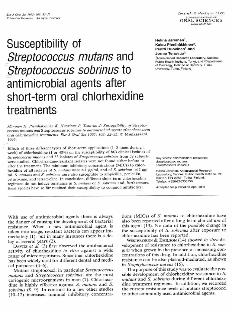 Susceptibility of Streptococcus Mutans and Streptococcus Sobrinus To ...