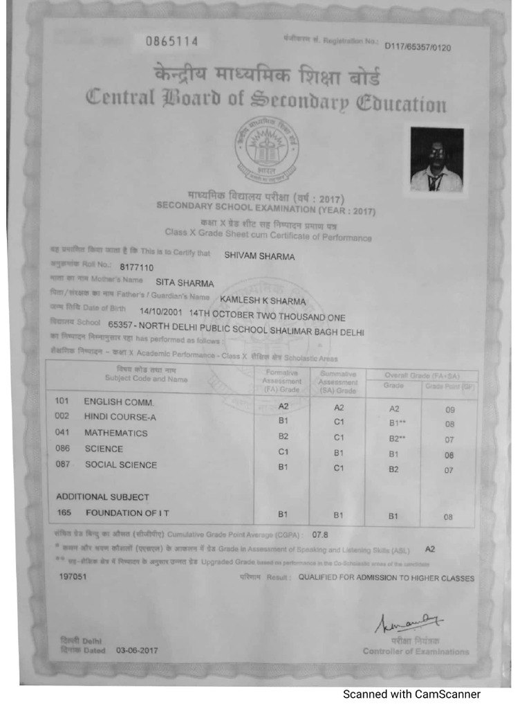 10th Marksheet(1) - Page 1 | PDF