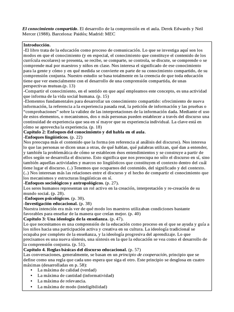 El Conocimiento Compartido-Edwards Eta Mercer | PDF | Conocimiento | Aprendizaje