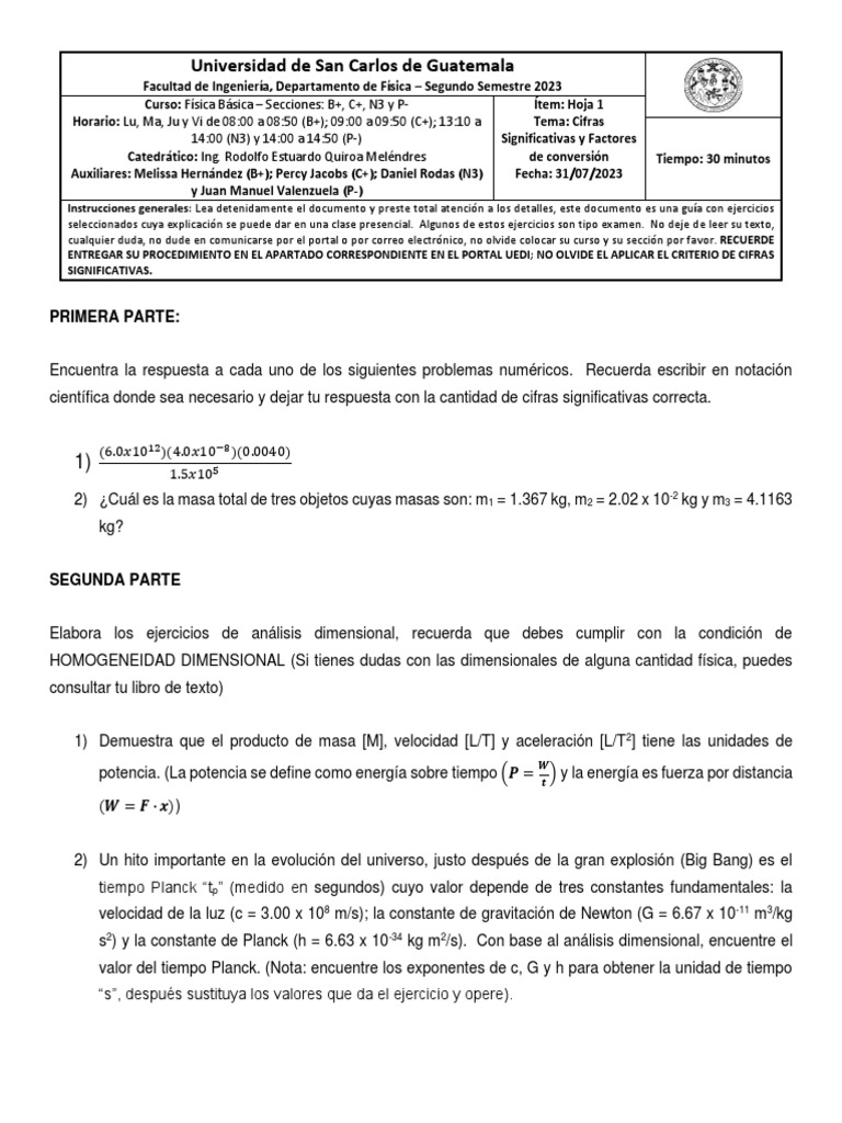 Hoja 1 Repaso Unidad 1 Cantidades Fisicas y Mediciones | PDF | Métodos y materiales de enseñanza ...