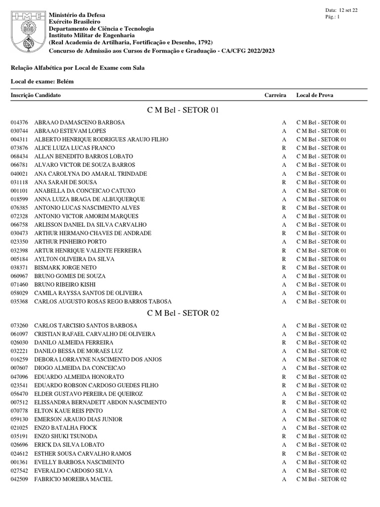 Locais de Prova Ime 1 Fase 2022 2023 | PDF