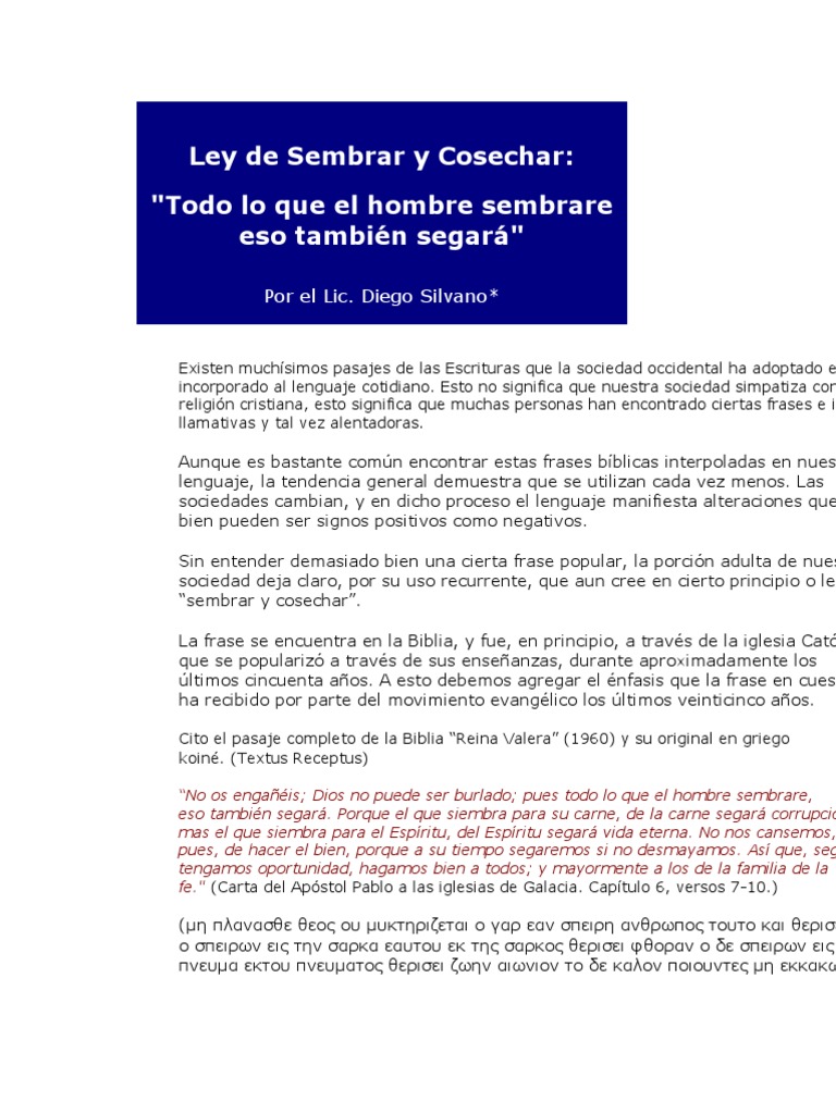 Ley De Sembrar Y Cosechar Pdf Alma Biblia