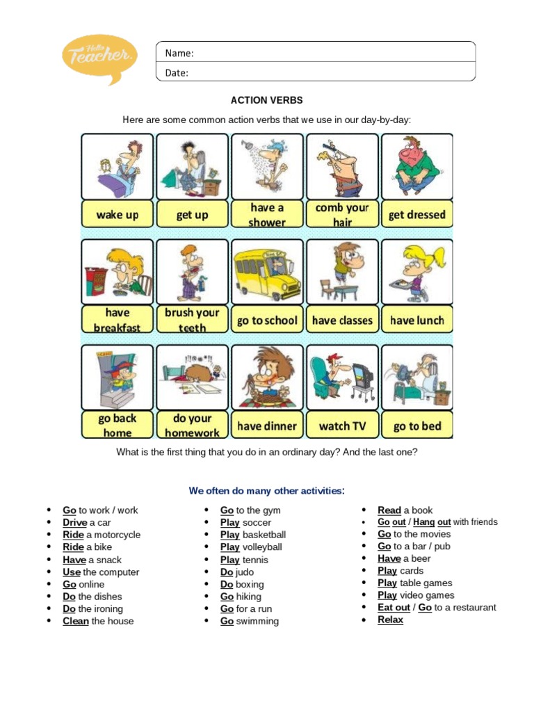 Daily Routine Action Verbs Guide | PDF
