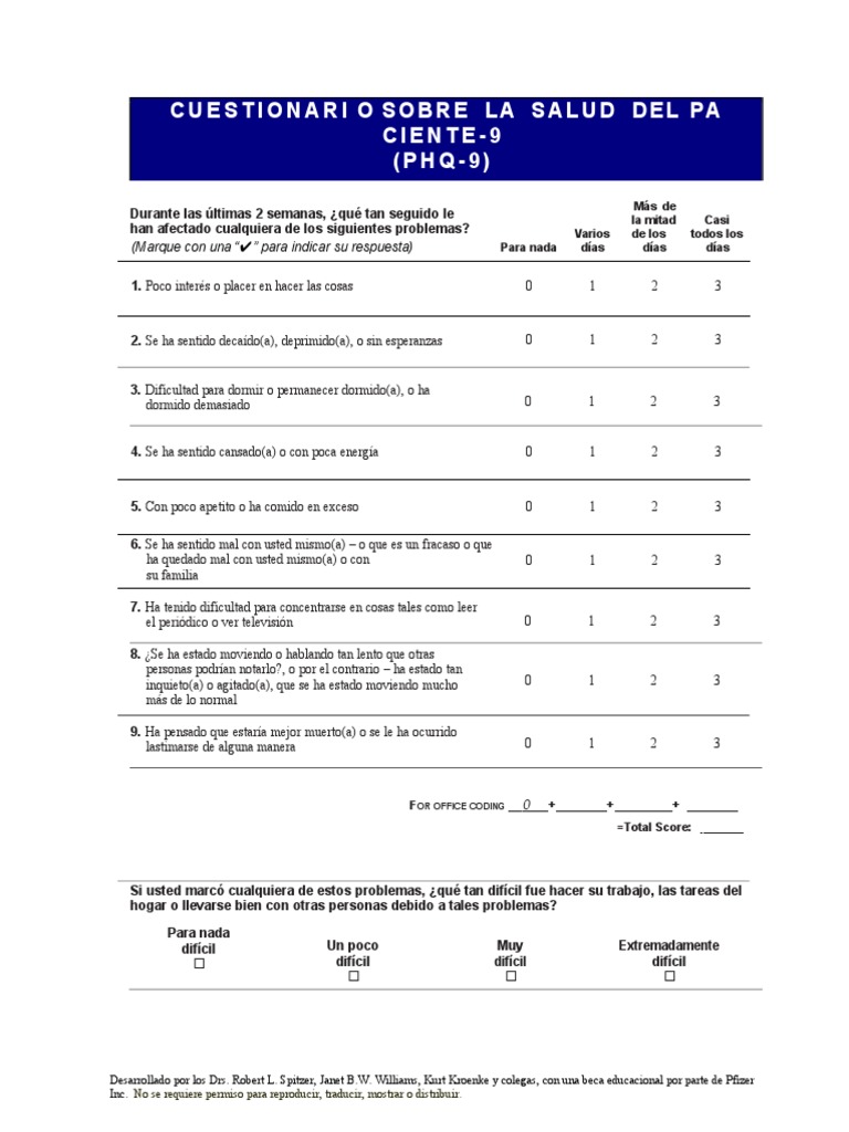 PHQ9 Spanish | PDF