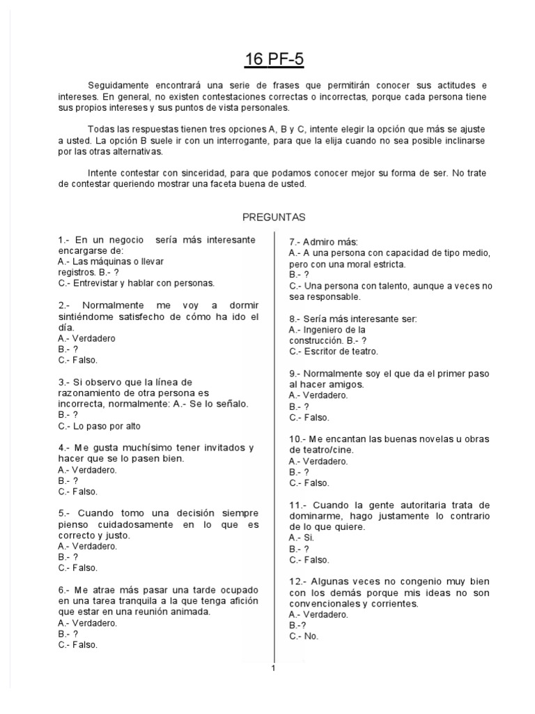 PDF Test 16pf 5 Cuadernillo | PDF