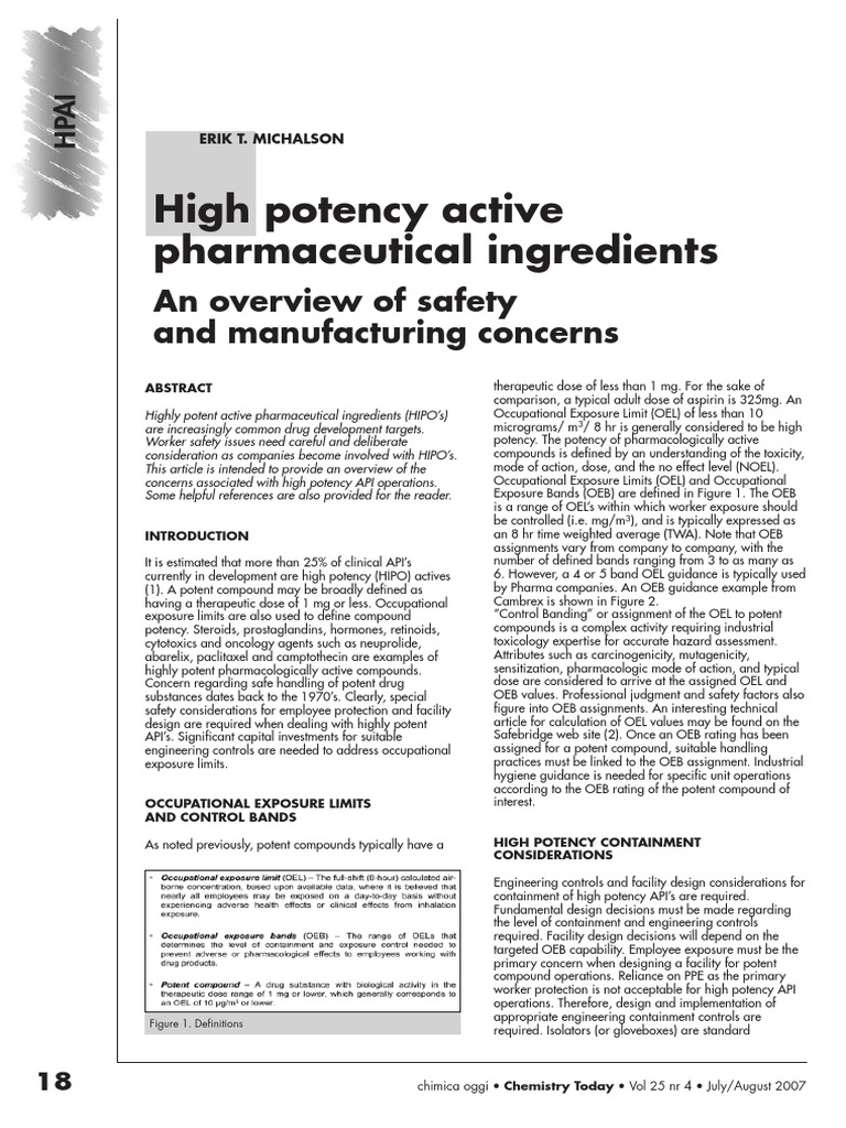 High Potency Active Pharmaceutical Ingre | PDF | Pharmacology | Dose ...