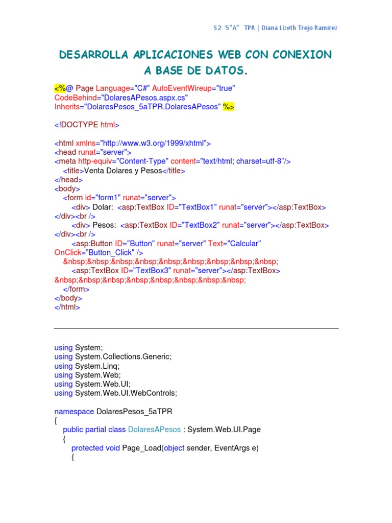 DESARROLLA APLICACIONES WEB CON CONEXION A BASE DE DATOs | PDF