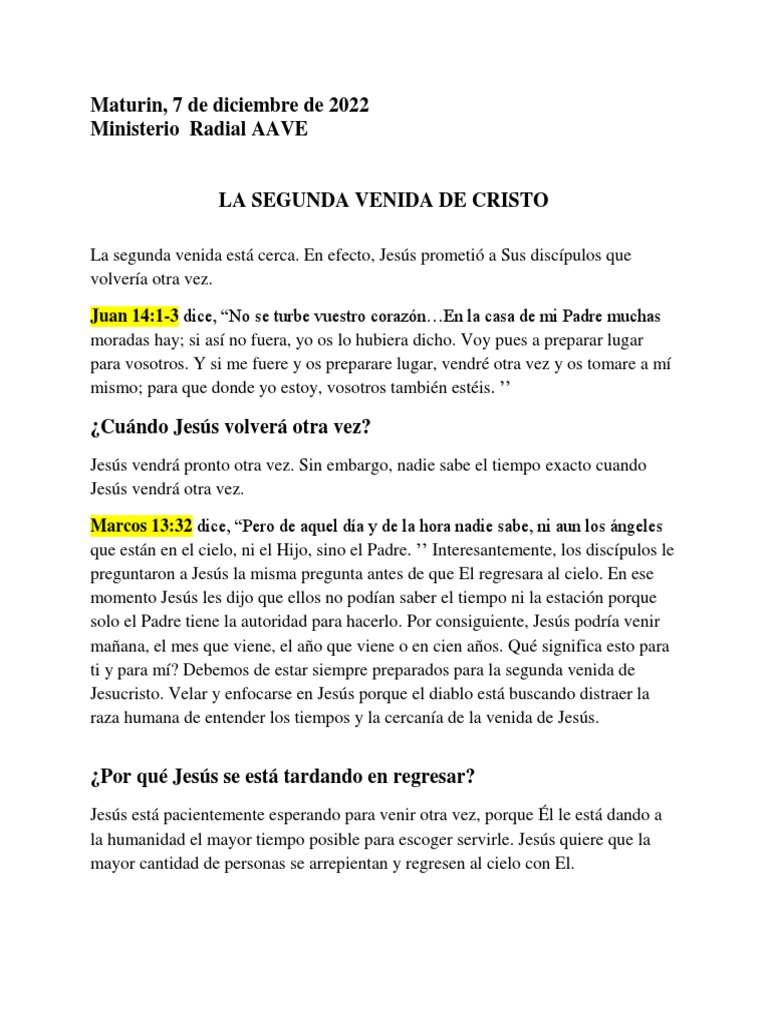 La Venida de Cristo | PDF | Jesús | Cristo (título)