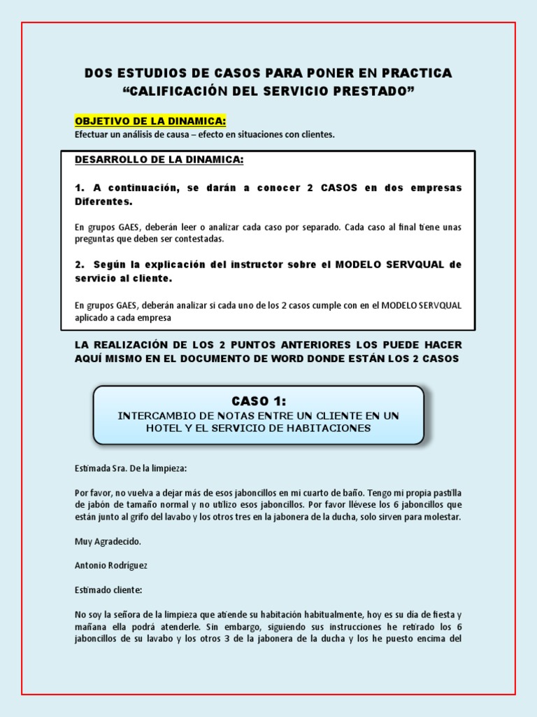 Taller Calificación Del Servicio Prestado - ESTUDIO DE CASOS. | PDF