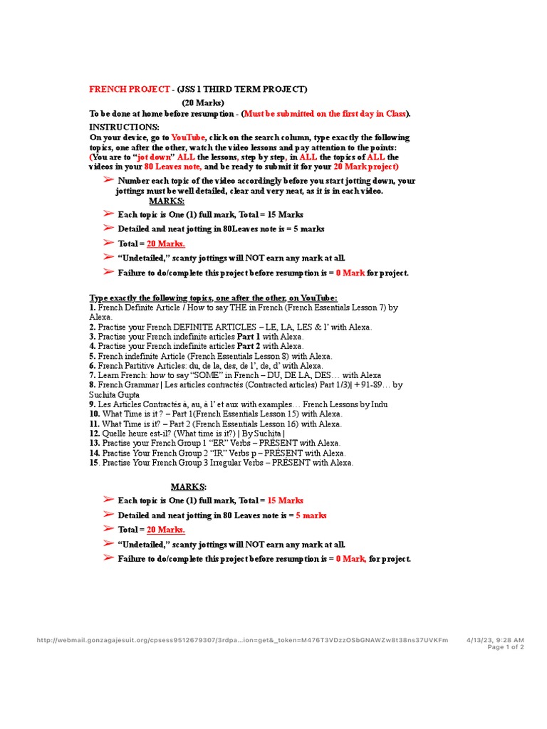 French Project JSS 1 | PDF