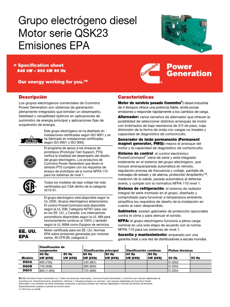 Hoja Tecnica Modelo QSK23-G3 | PDF | Ingeniería mecánica | Ciencias fisicas