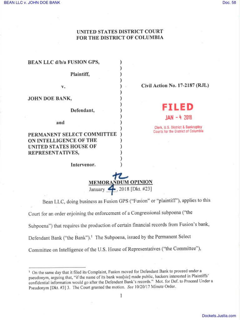 Legal Dispute: BEAN LLC vs. John Doe Bank | PDF