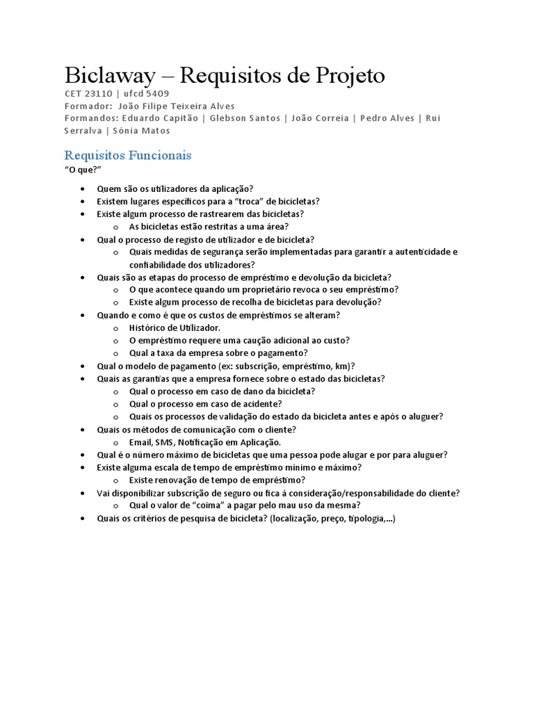 Biclaway - Requesitos de Projeto | PDF | Empréstimos | Informática