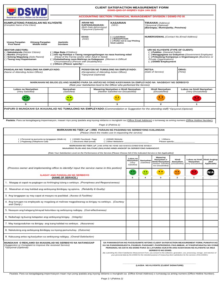 Client Satisfaction Measurement Form (V12) | PDF