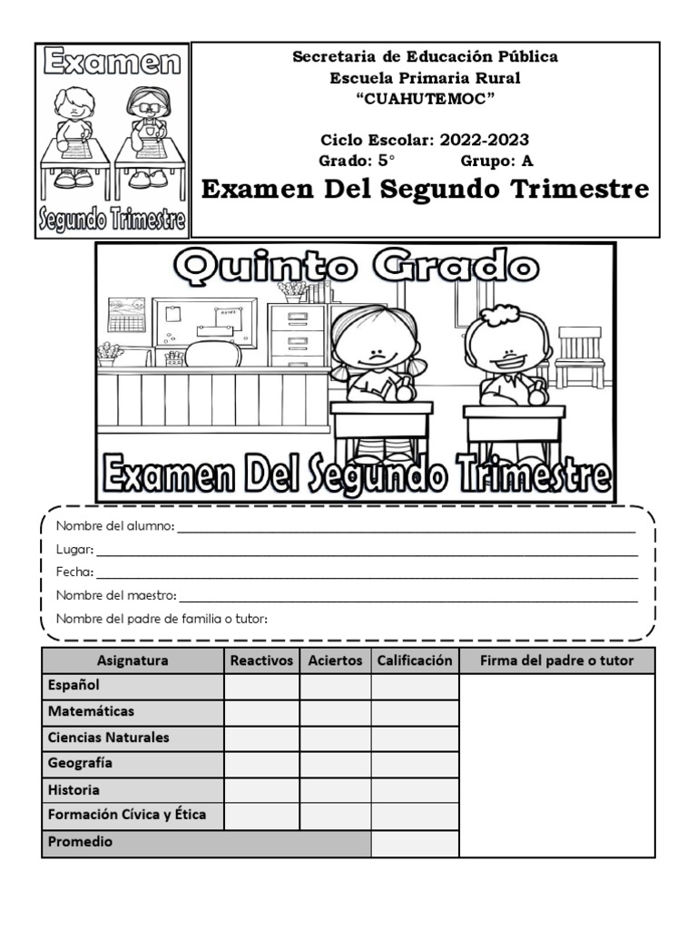 Examen Segundo Trimestre 5° Grado | PDF | Clima | Clima templado