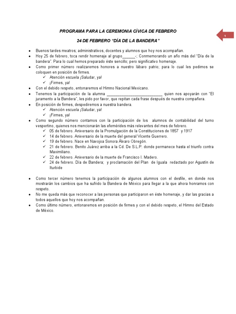 Programa Honores A La Bandera 24 de Febrero | PDF | México | America latina