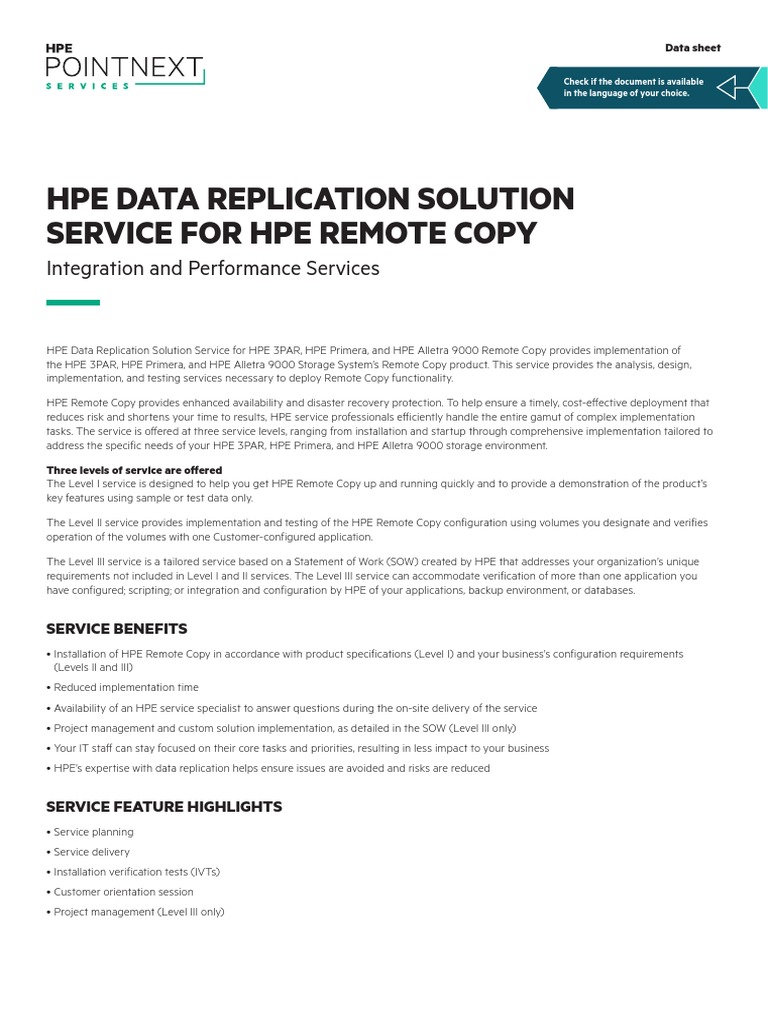 HPE Data Replication Solution Service For HPE Remote Copy-4aa3-8627enw ...