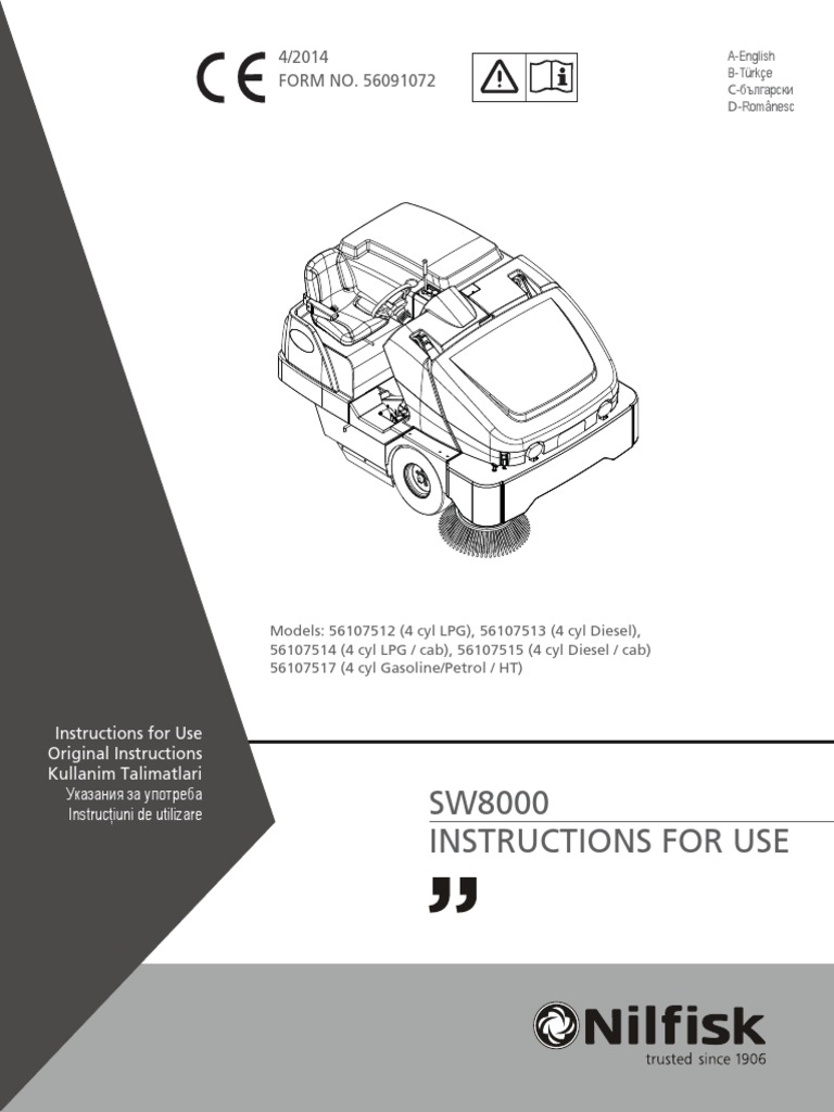 Nilfisk SW8000 Sweeper Operators Manual | PDF | Motor Oil | Throttle
