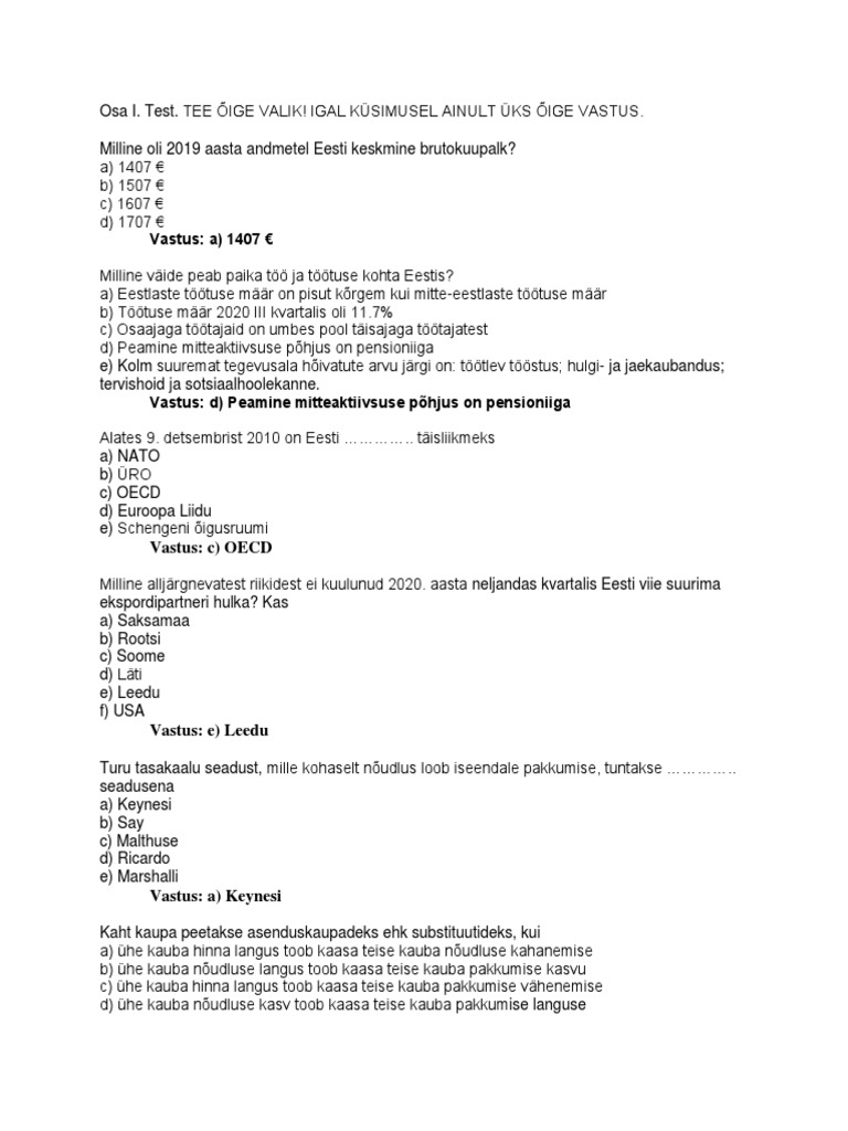 Majandusvõistlus 2020 2021 Küsimused Ülesanded Vastused | PDF