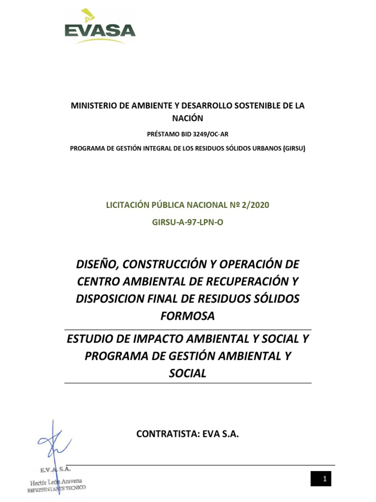 Estudio de Impacto Ambiental Formosa | PDF | Vertedero | Residuos sólidos urbanos