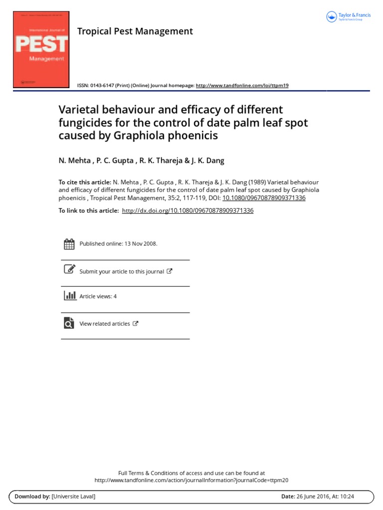 Varietal behaviour and efficacy of different fungicides for the control of date palm leaf spot ...
