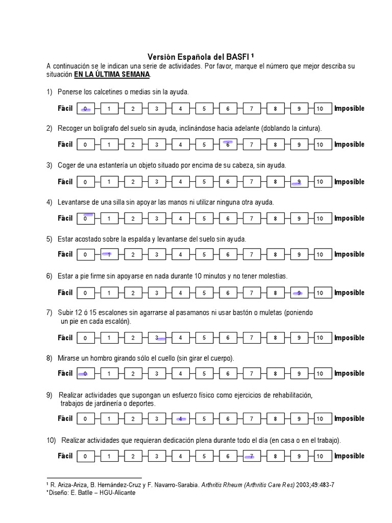 BASFI, índice funcional de EA (Bath) | PDF