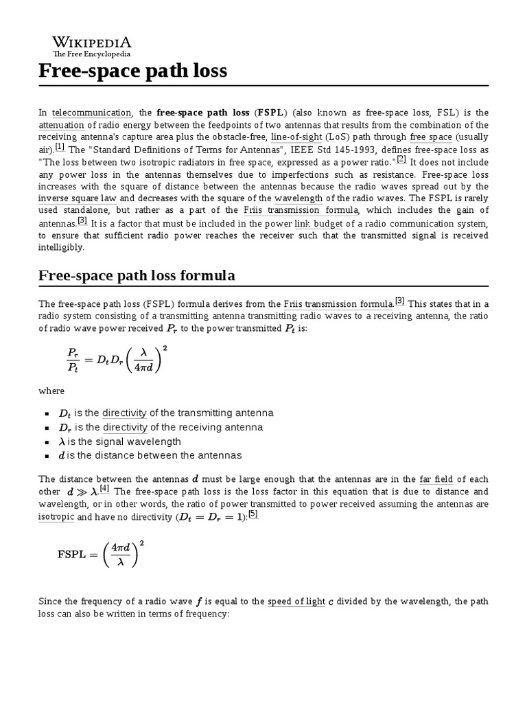 Free-Space Path Loss Explained | PDF | Science & Mathematics