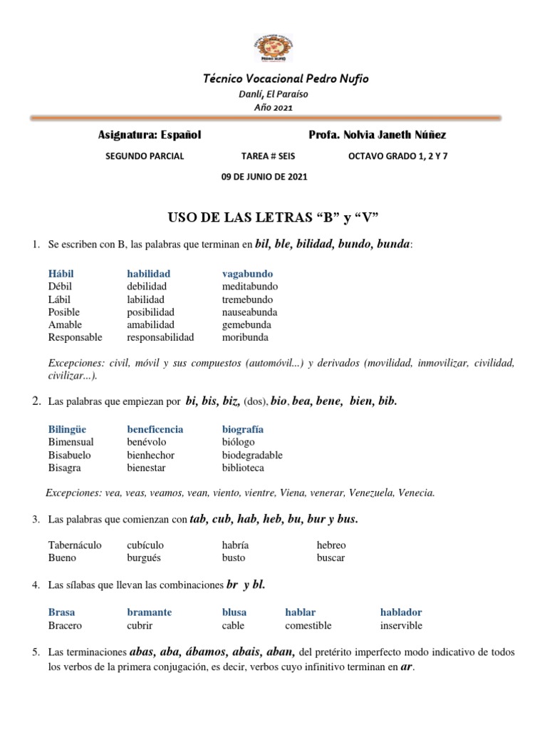 Uso de Las Letras B y V | Descargar gratis PDF | Lingüística
