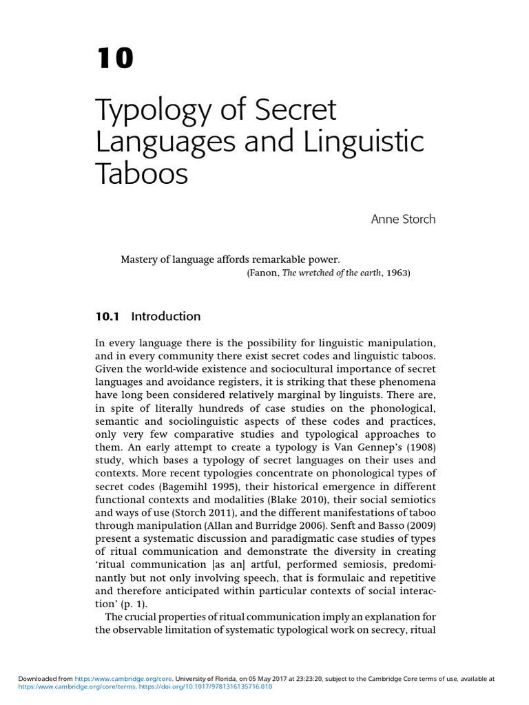 10 Typology of Secret Languages and Linguistic Taboos: Anne Storch | PDF