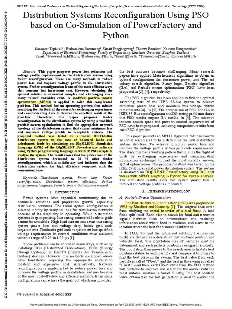 Distribution Systems Reconfiguration Using PSO Based on Co-Simulation ...