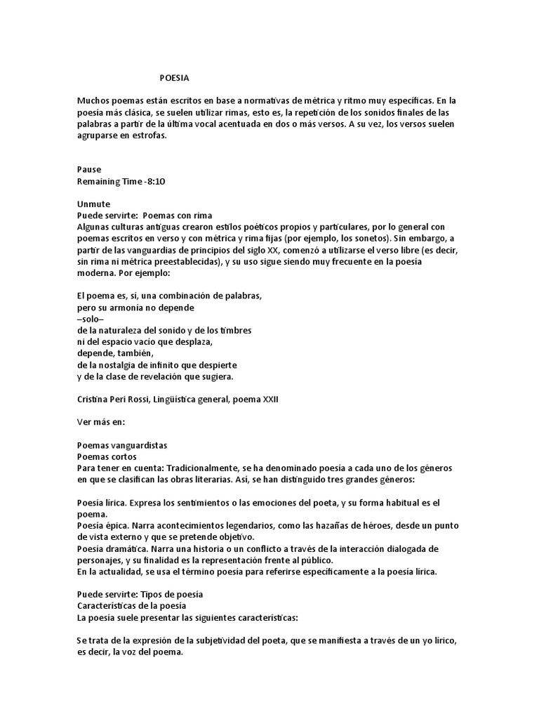 Características y Tipos de Poesía | PDF | Poesía | Metro (poesía)