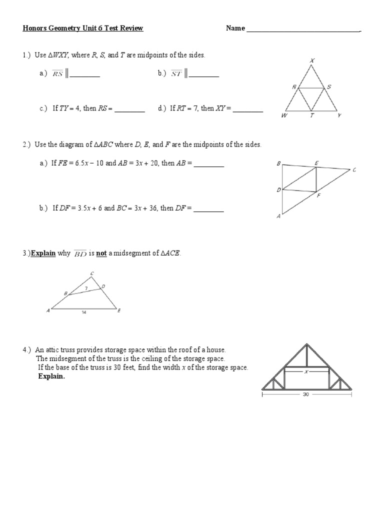 Honors Geometry Unit 6 Test Review | PDF | Triangle | Perpendicular